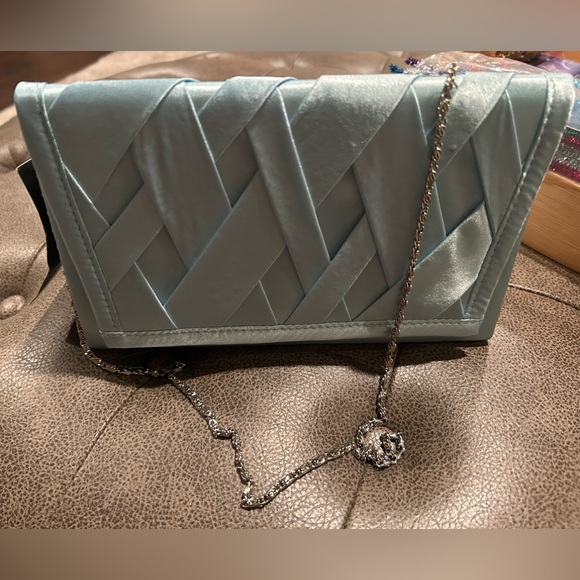 Failsworth | Bags | Nwt Shiny Aqua Color Clutch With Chain For Shoulder ...